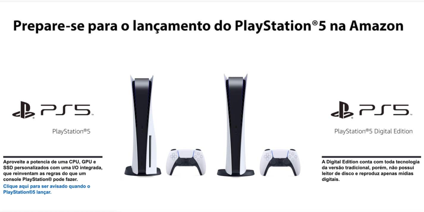 Amazon do Brasil lança página especial do PlayStation 5
